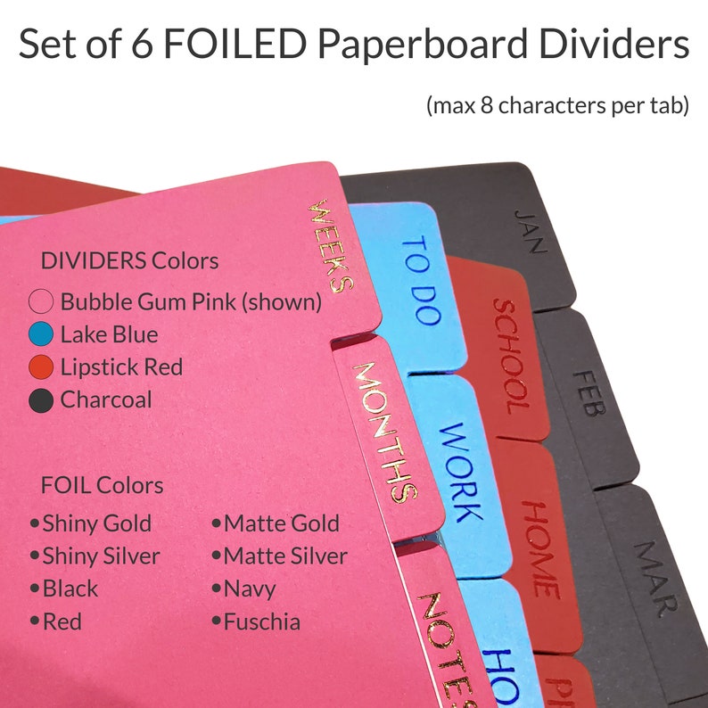 Custom Stamped Cardstock Discbound Dividers - Pink-black-blue-red ...
