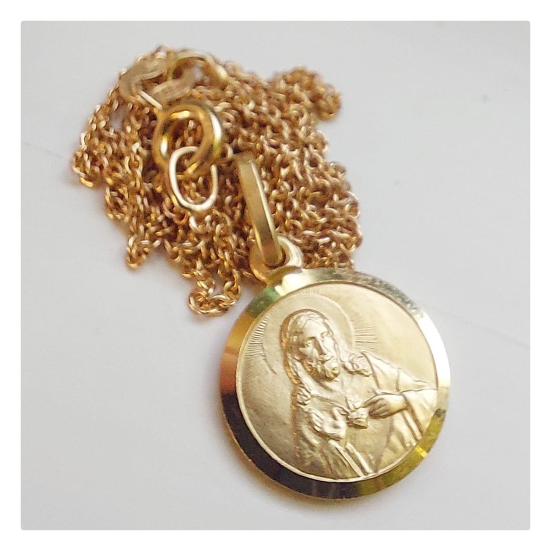 Scapular medal, Sacred Heart of Jesus and Our Lady of Mount Carmel gold ...