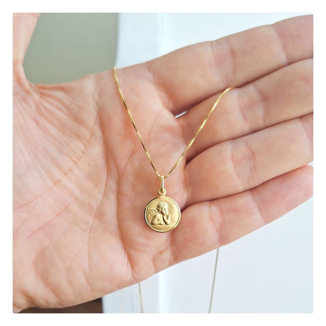 Angel 15 Mm Necklace, Angel Gold Plated Medal, Angel Gold Plated ...