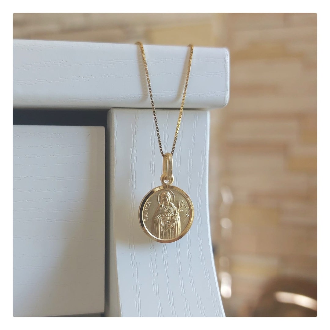St Lucia 15 Mm Medal, St Lucia Necklace, Gold Coin Necklace, 18 K Gold ...