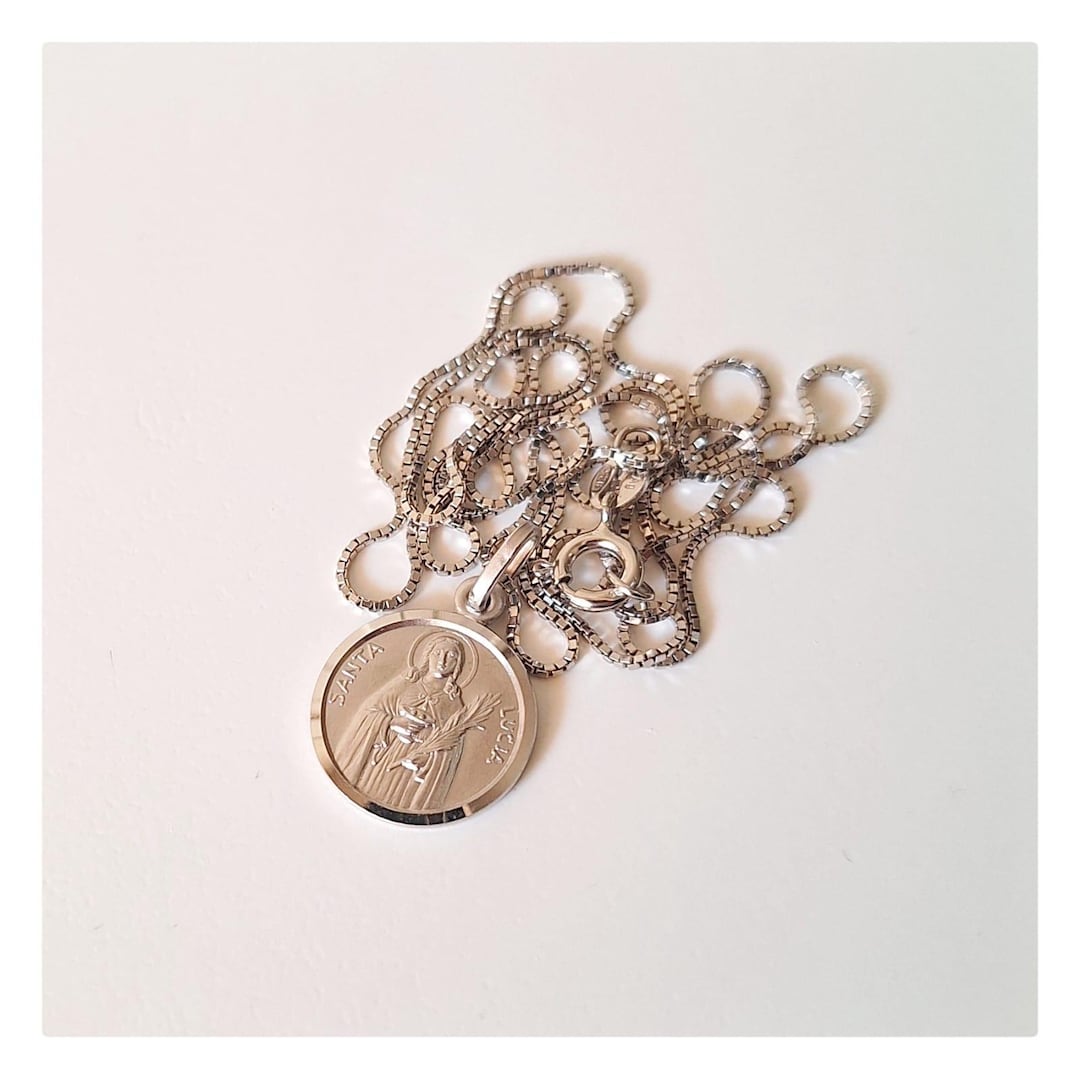 St Lucia Medal, St Lucia Necklace, Silver Coin Necklace, Silver Round ...