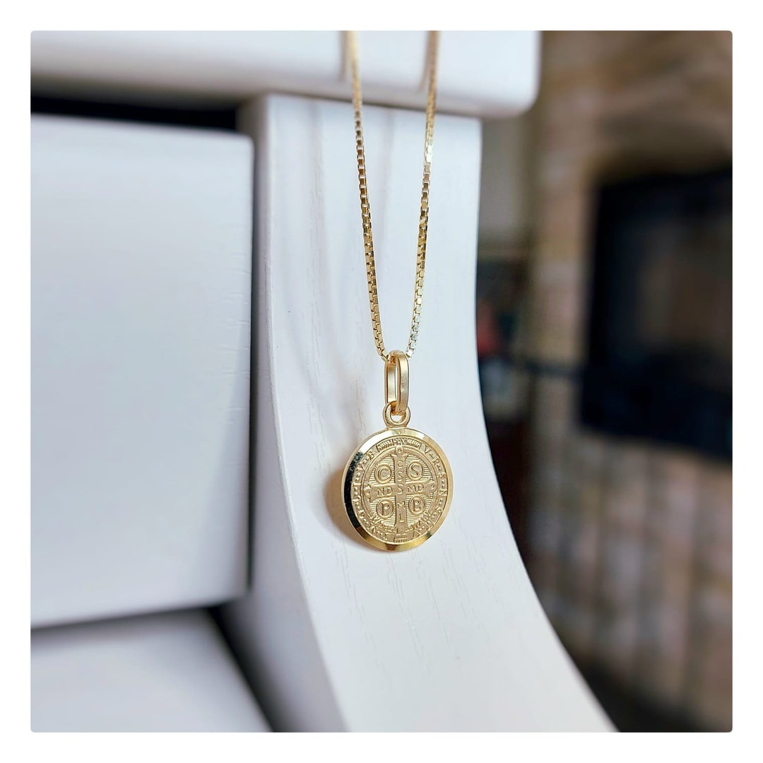 St Benedict 13 Mm Medal, St Benedict Necklace, Gold Coin Necklace, 18 K ...