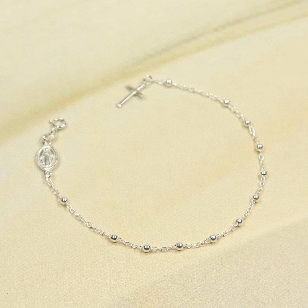 Silver Rosary Bracelet, Mother Mary Bracelet, Virgin Mary Medal, Lady ...