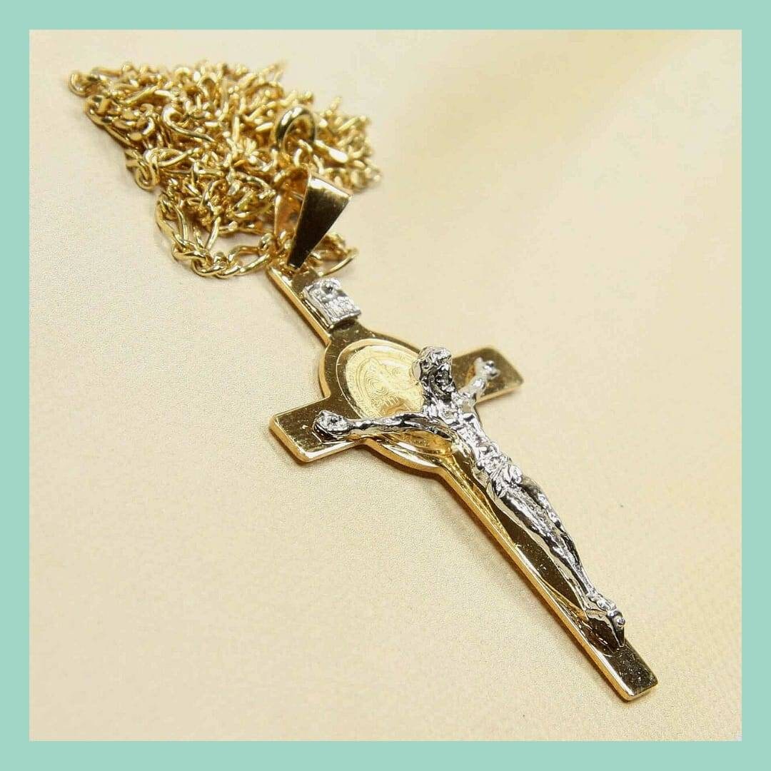 Gold & Silver Combination Elegant Cross Necklace, Unisex Catholic ...