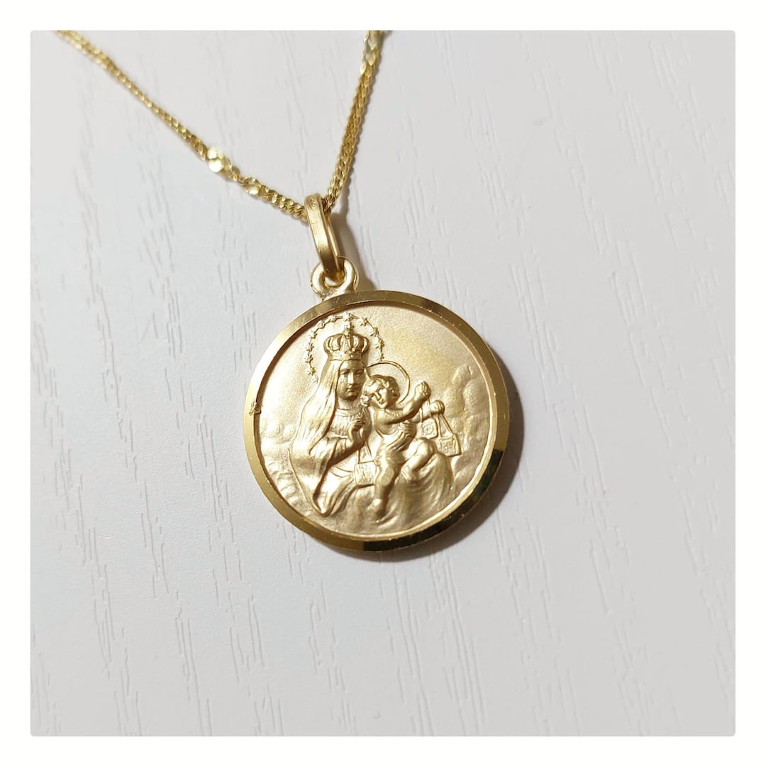 Scapular Medal, Gold Plated Scapular Necklace, Sacred Heart of Jesus ...