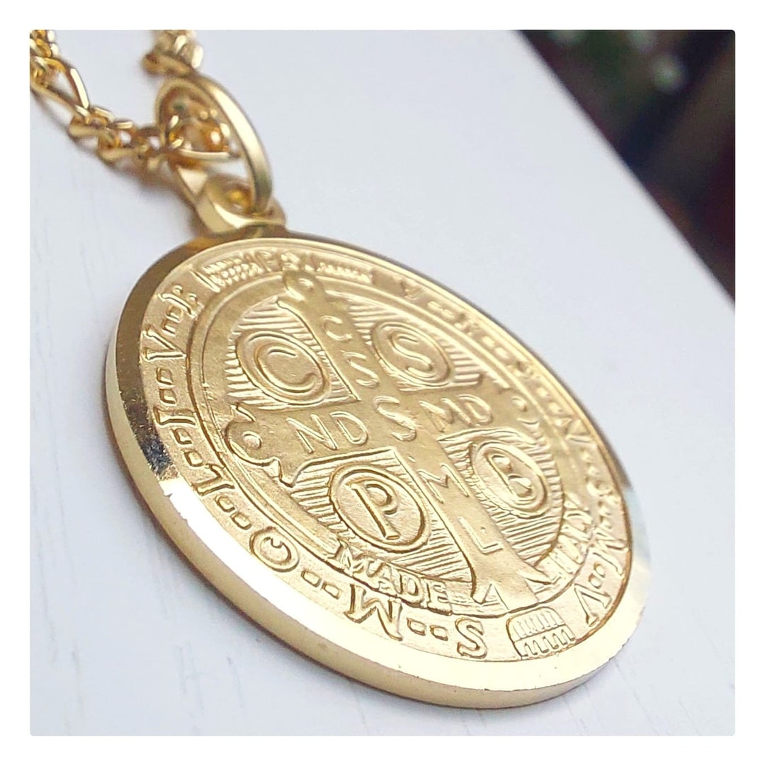 Saint Benedict 25 Mm Unisex Medal,saint Benedict Necklace,gold Plated ...