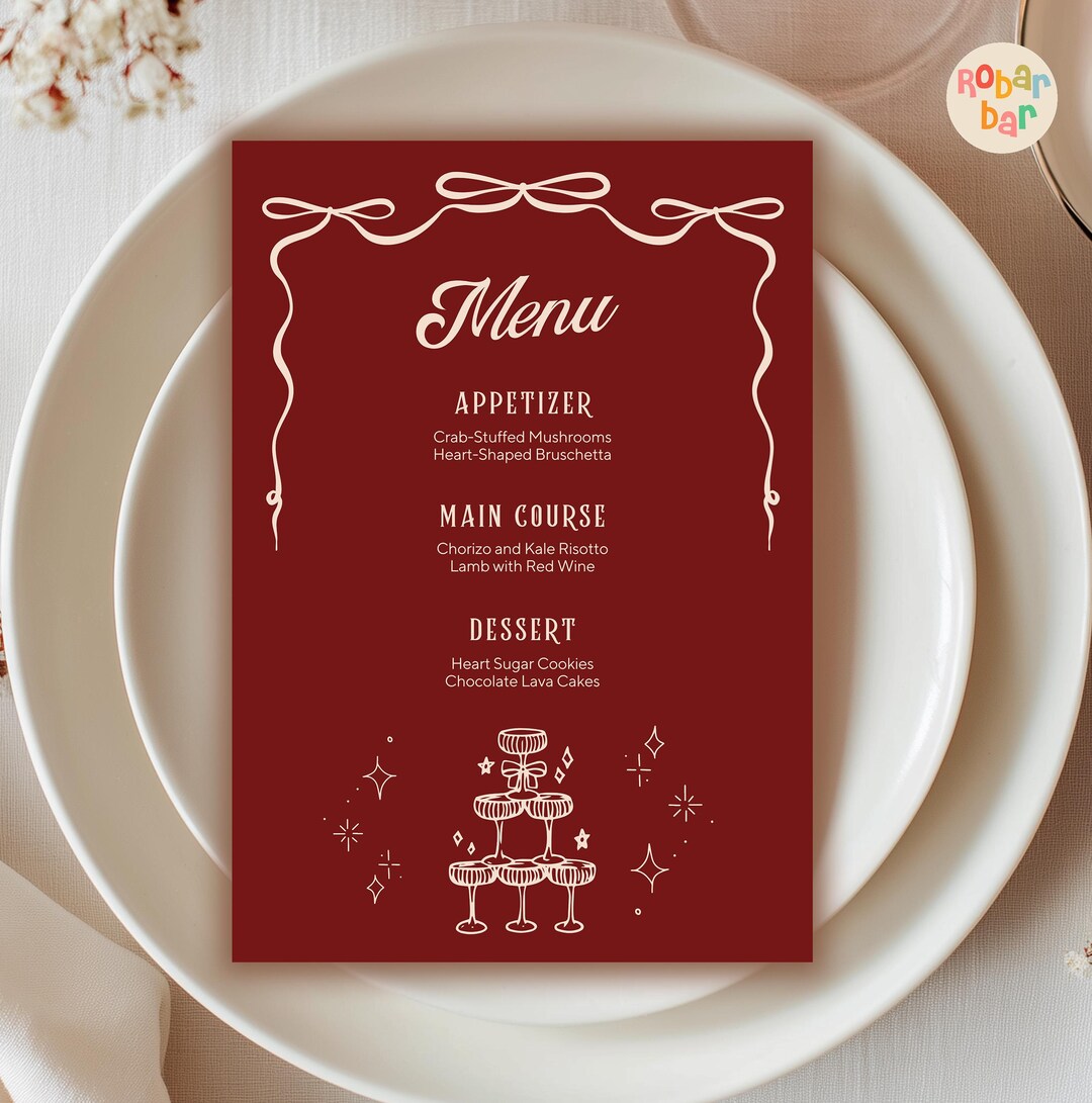 Elegant Dinner Menu Template | Romantic Menu Printable | Editable Canva ...