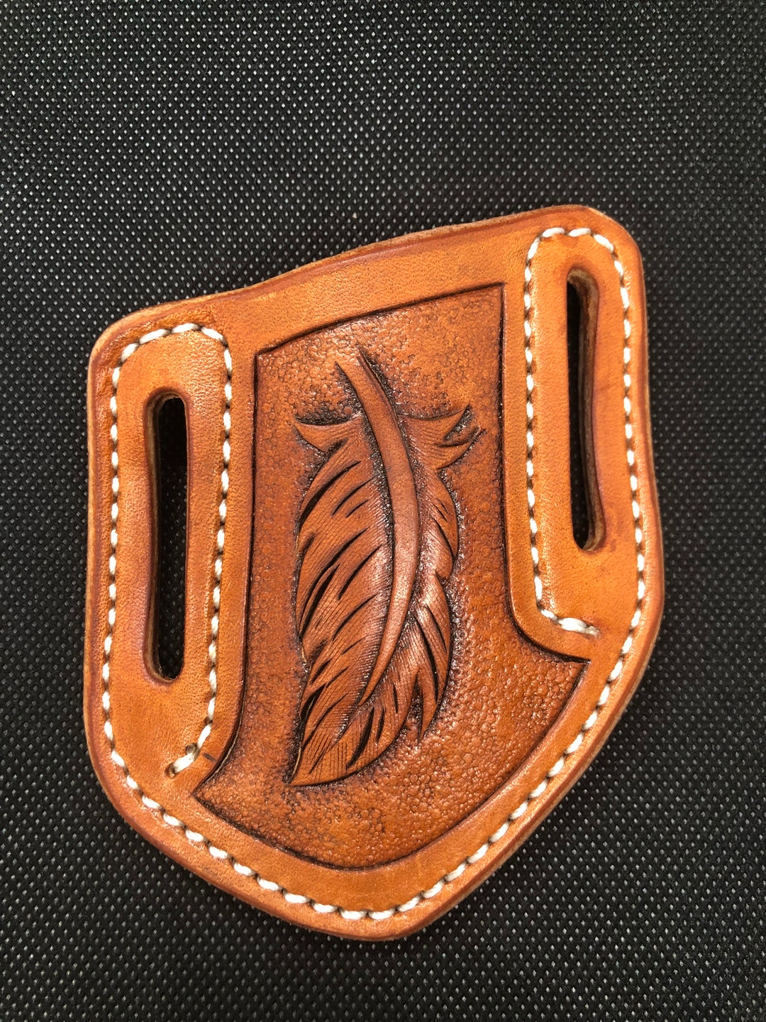 Hand Tooled Feather- Leather Sheath - Etsy