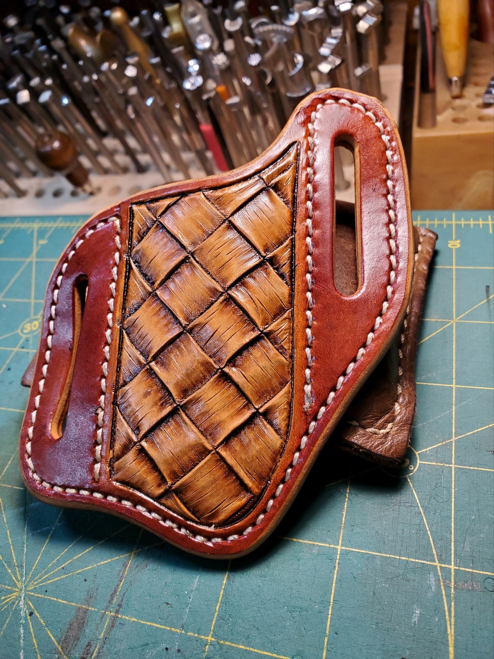 Trapper Style Carved Basket Weave Sheath - Etsy