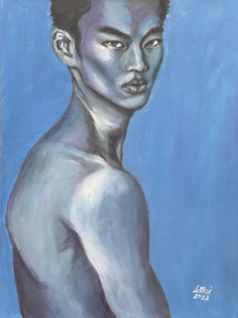 CHINESE Man ART Original Oil Art Handsome Man Canvas Man Canvas Art ...