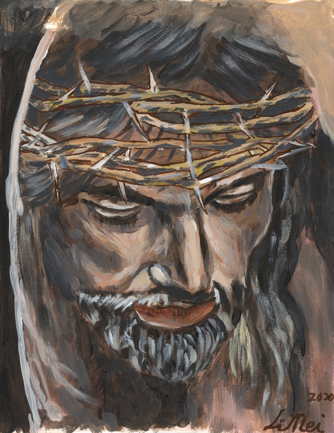 JESUS FACE ART Laughing Jesus Art Jesus Christ Art Jesus Face Canvas ...