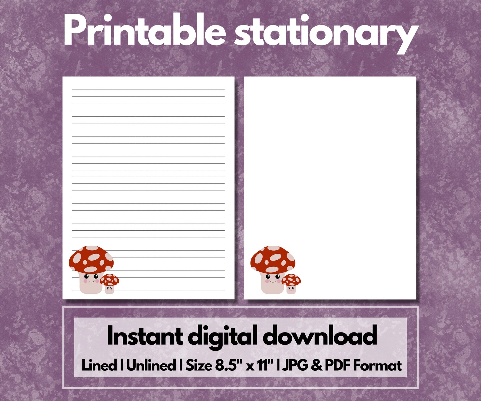 Red Mushroom Printable Stationary Letter Digital Download - Etsy