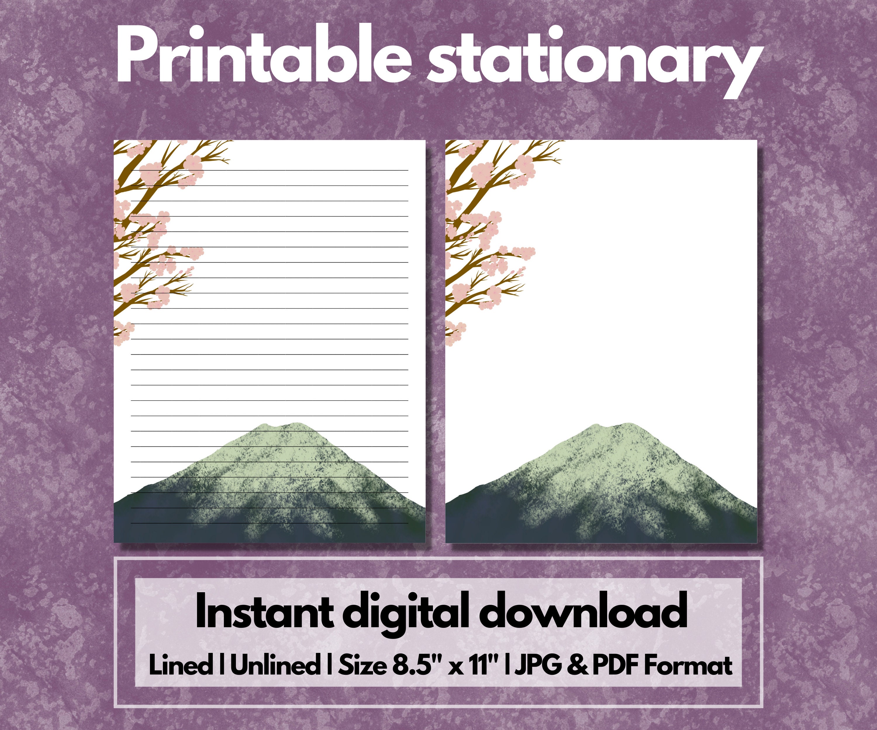 Mount Fuji & Cherry Blossom Tree Printable Stationary Letter - Etsy