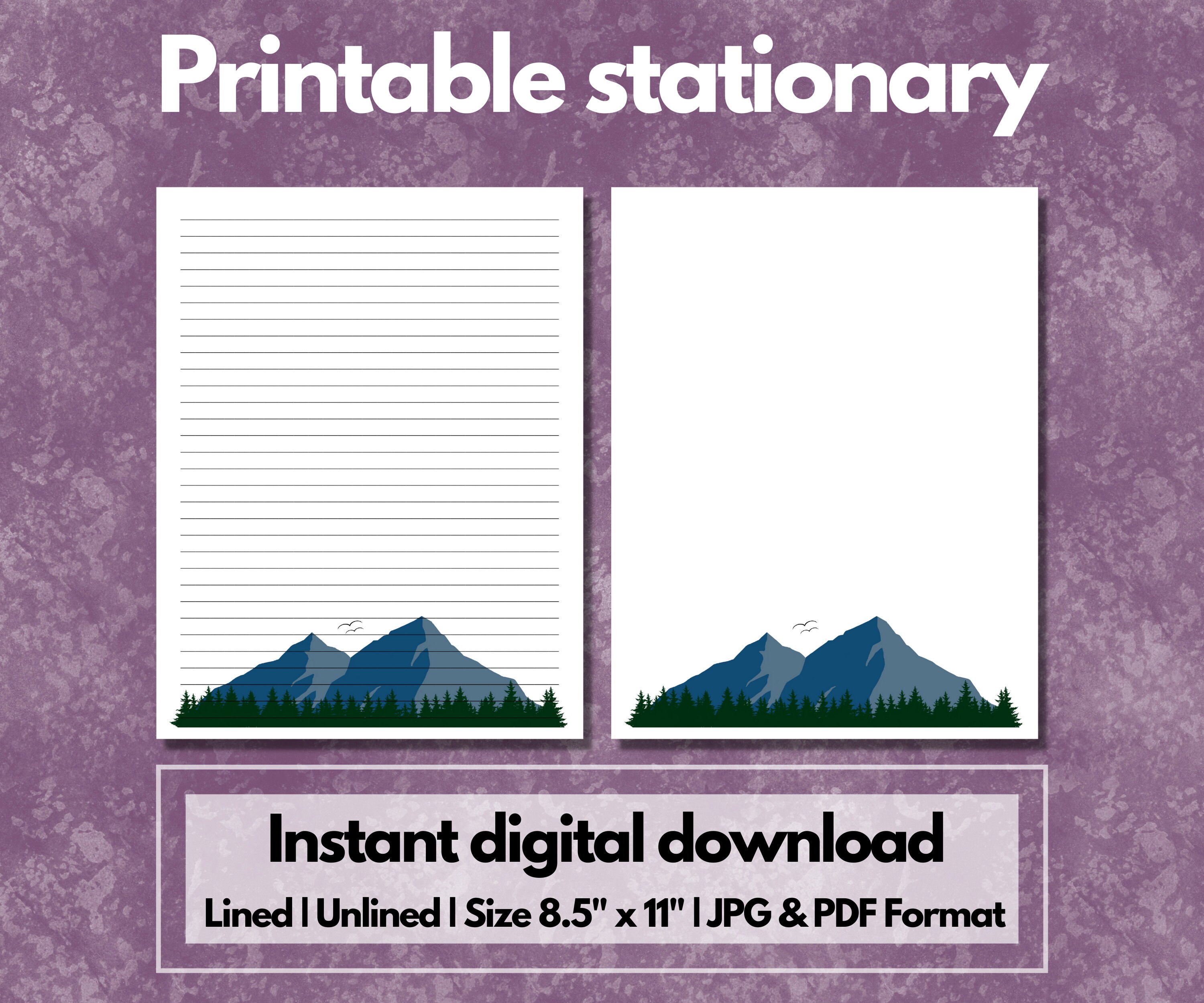 Mountain Scenery Printable Stationary Letter Digital Download Instant ...