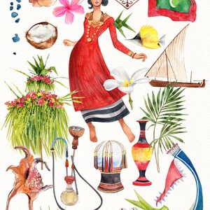 DHIVEHI RAAJJE Maldives, Travel Clipart, Watercolor Tropical Clip Art ...