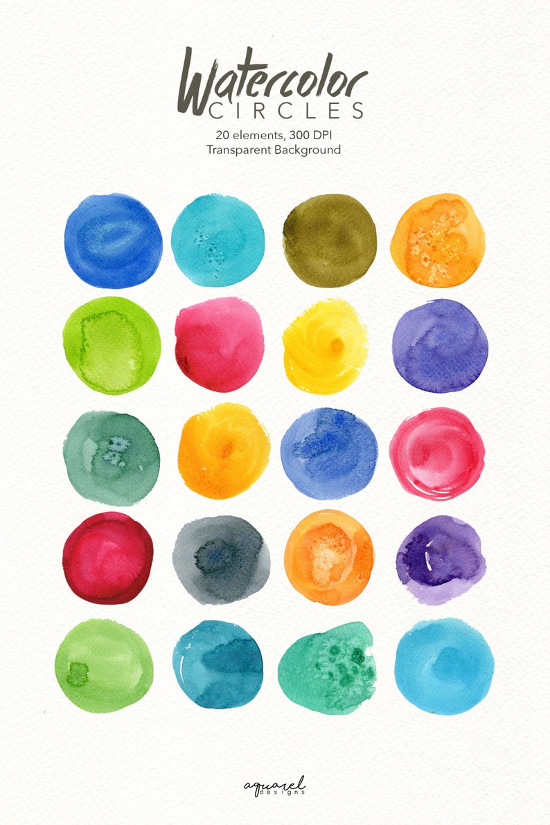 Watercolor Circles Clipart, Multicolor Watercolor Design Elements ...