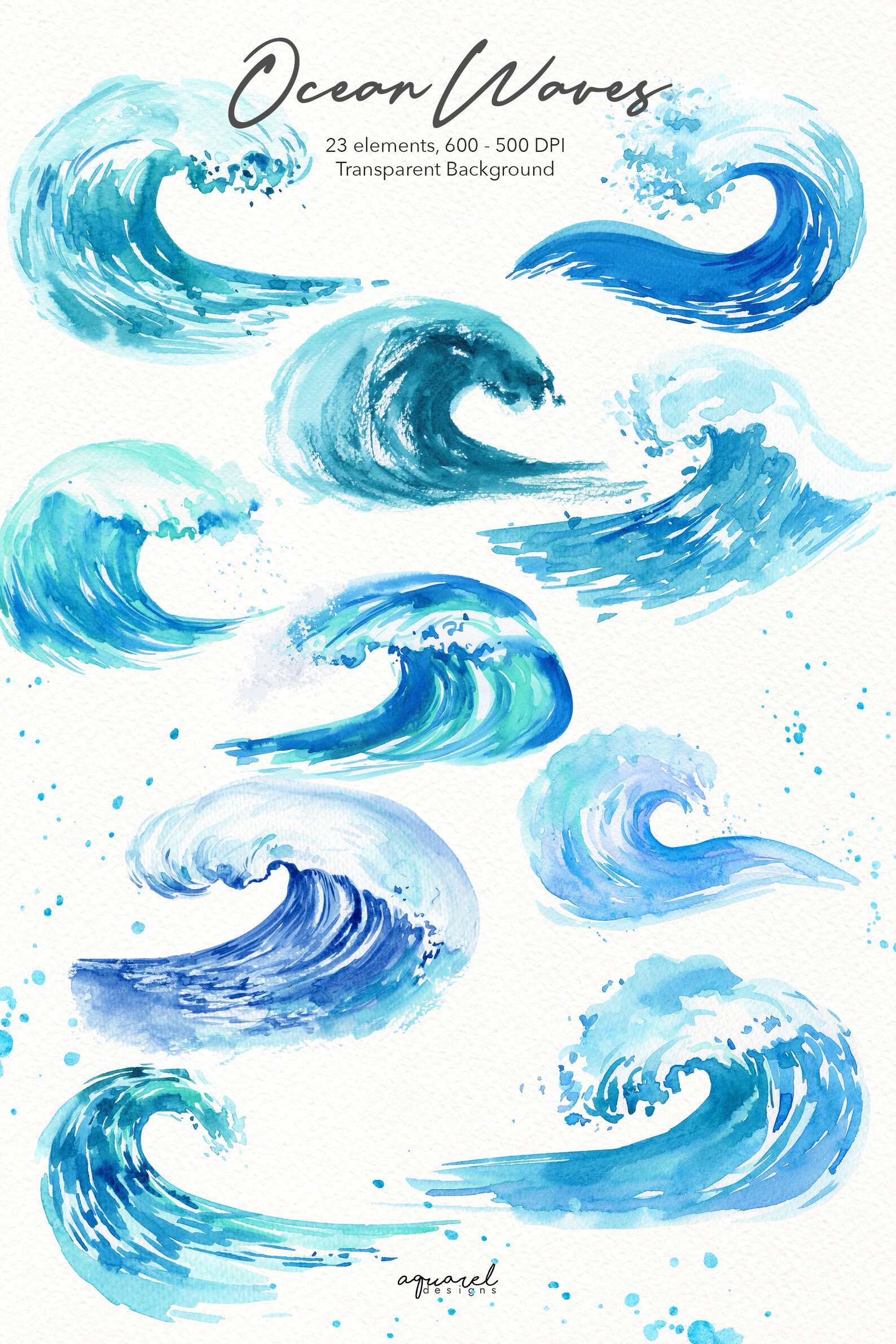 Watercolor Ocean Waves Clipart, Summer, Beach Invitation, Sea Waves ...