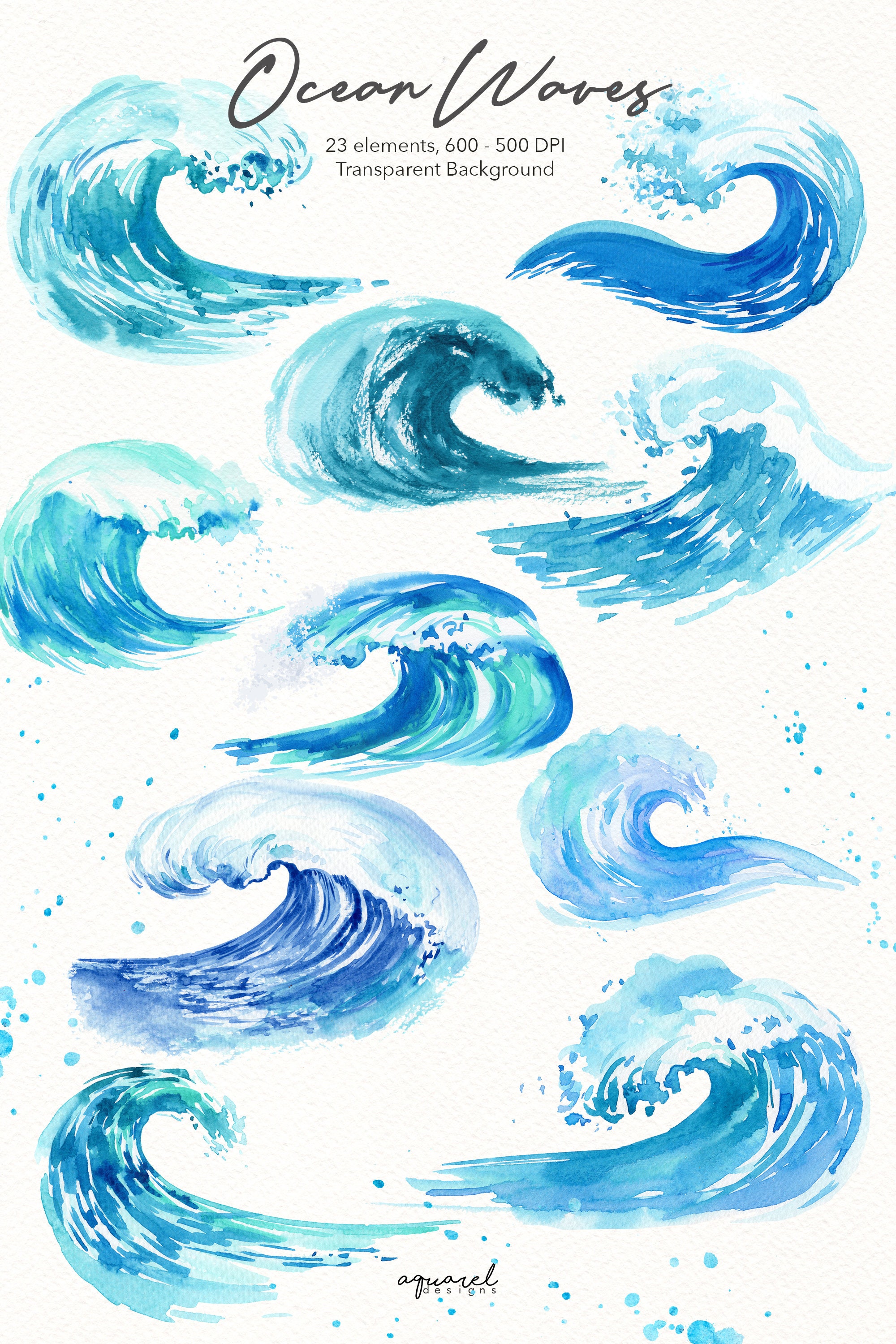 Watercolor Ocean Waves Clipart Summer Beach Invitation Sea - Etsy