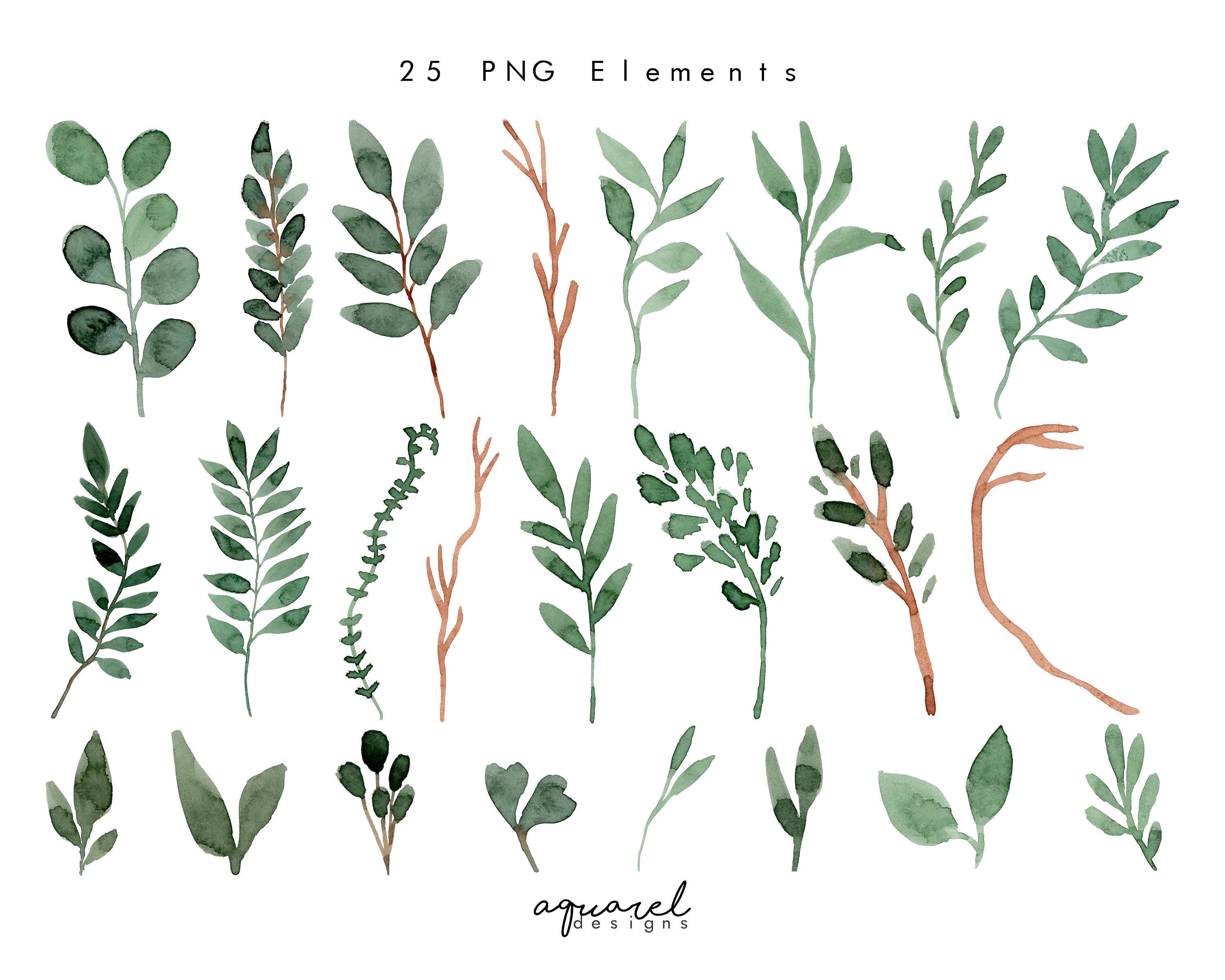 Watercolor Foliage Clipart Greenery Leaves Leaf Branches and | Etsy