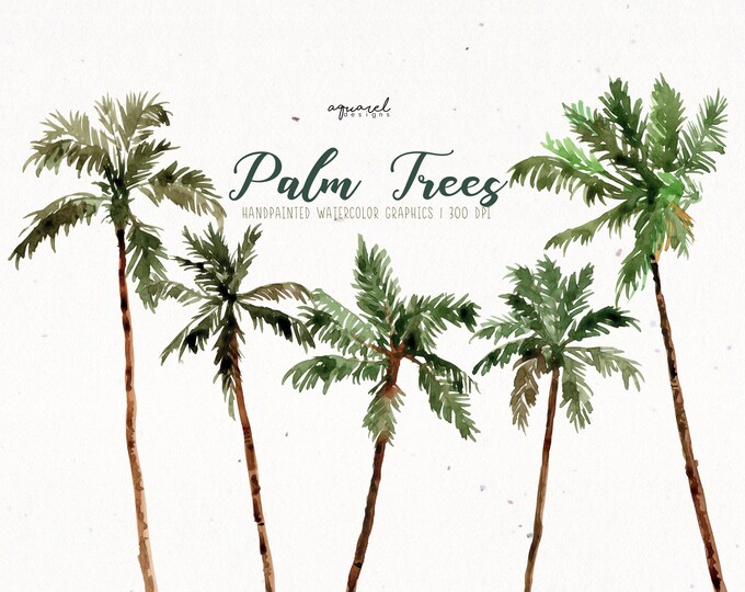 Coconut Palm Trees Clipart, Watercolor Clipart, Watercolor Palm Leaves ...