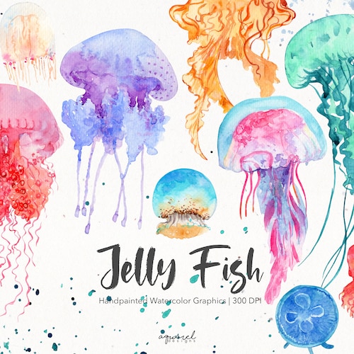 Watercolor Jellyfish Clipart Jellyfish Download Underwater - Etsy