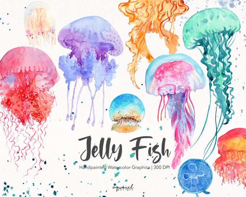 Watercolor Jellyfish Clipart Jellyfish Download Underwater - Etsy