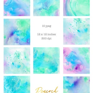 Watercolor Digital Paper, Blue, Purple, Mint Green, Turquoise ...
