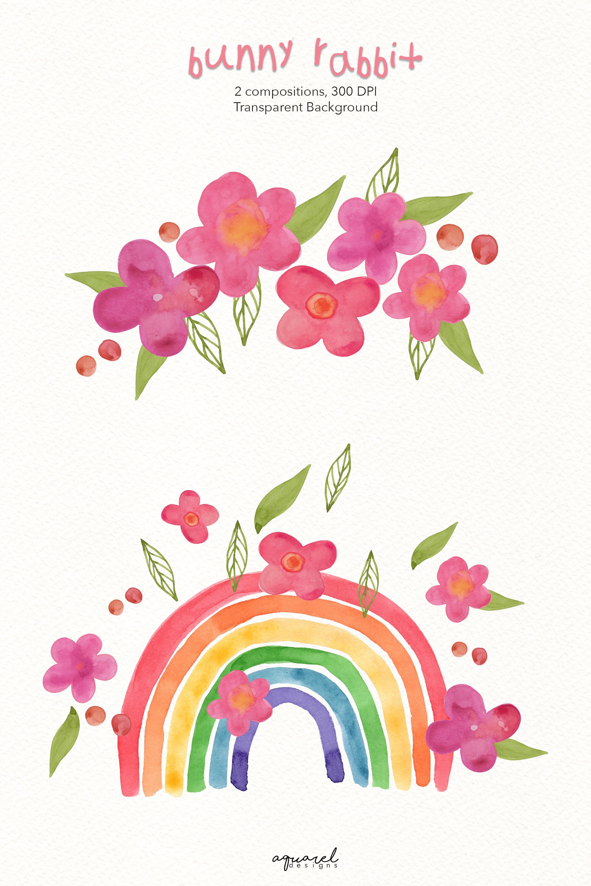 Bunny Rabbit Watercolor Clipart Cute Bunny Rainbow Art - Etsy