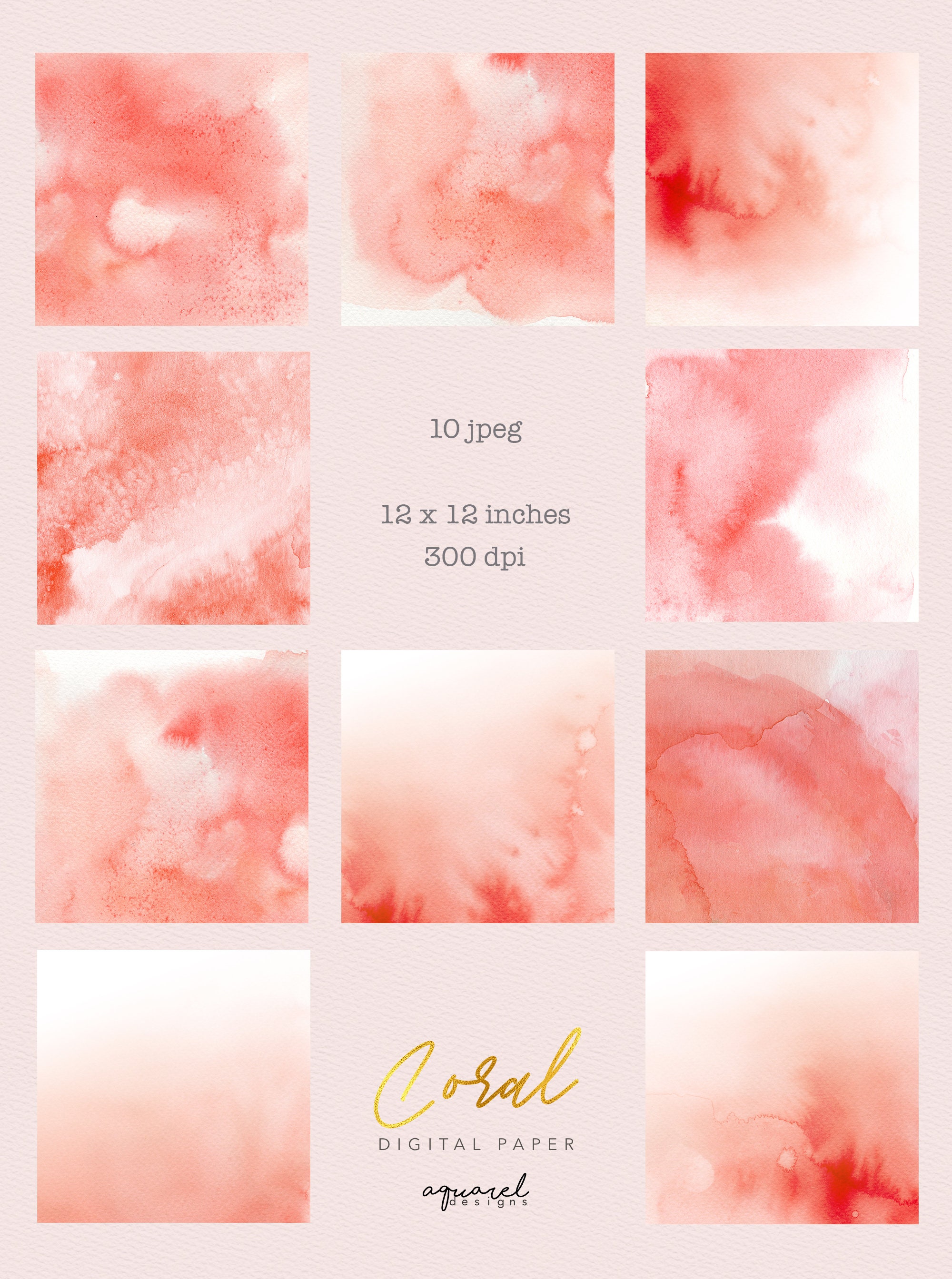 Coral Digital Paper Watercolor Paper Digital Scrapbooking - Etsy