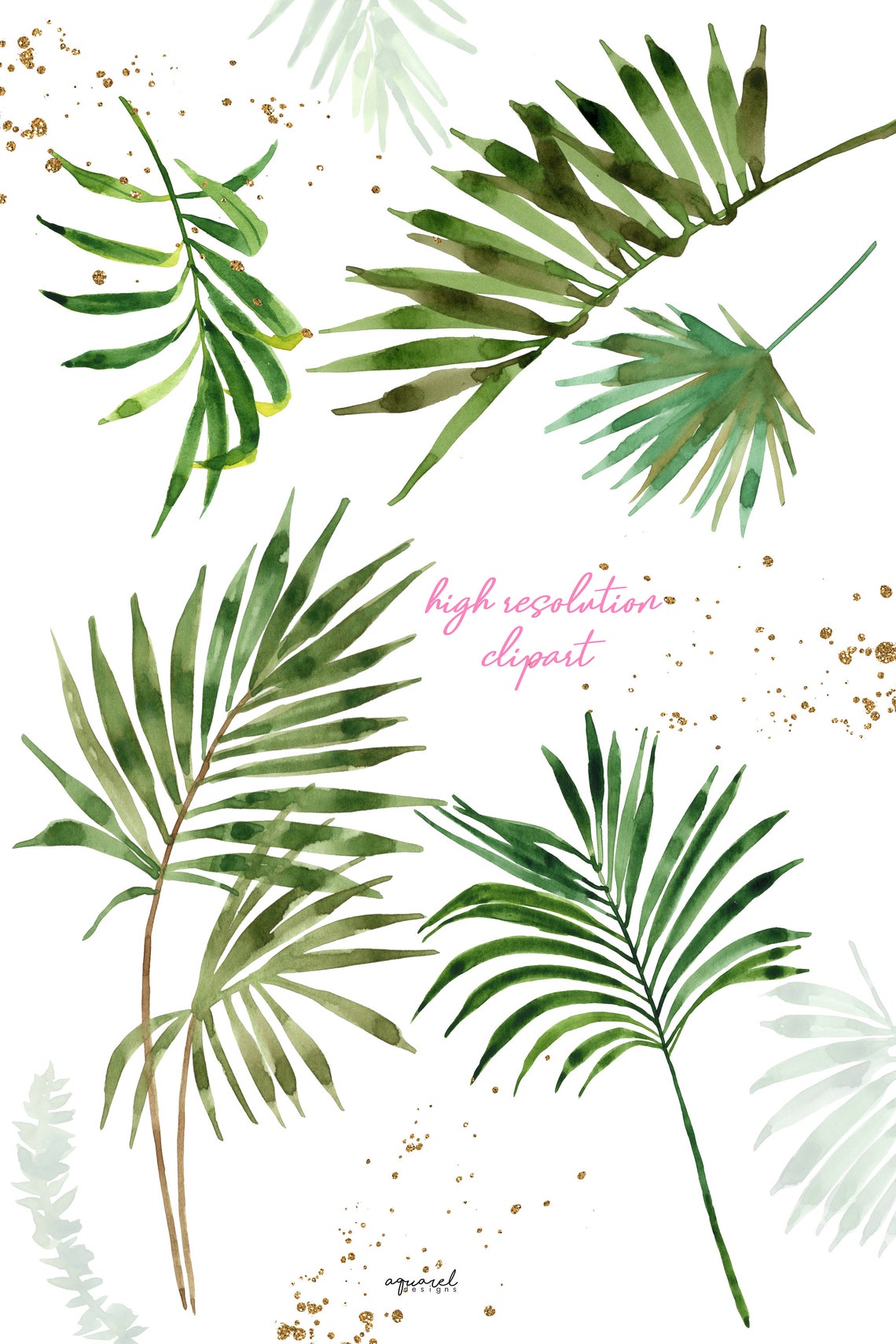 Watercolor Palm Leaves Hand Painted Clipart Tropical Palm - Etsy