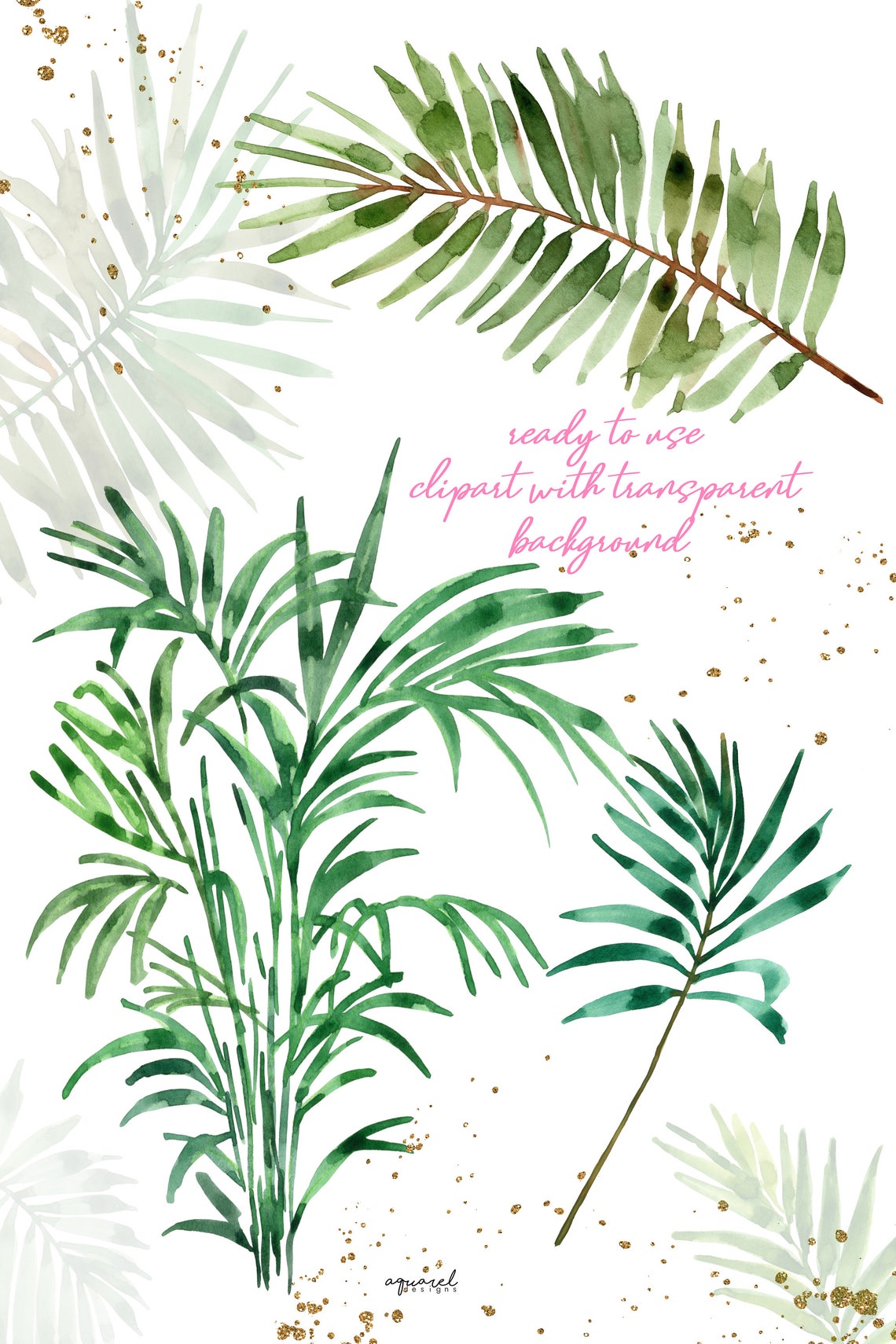 Watercolor Palm Leaves Hand Painted Clipart Tropical Palm - Etsy
