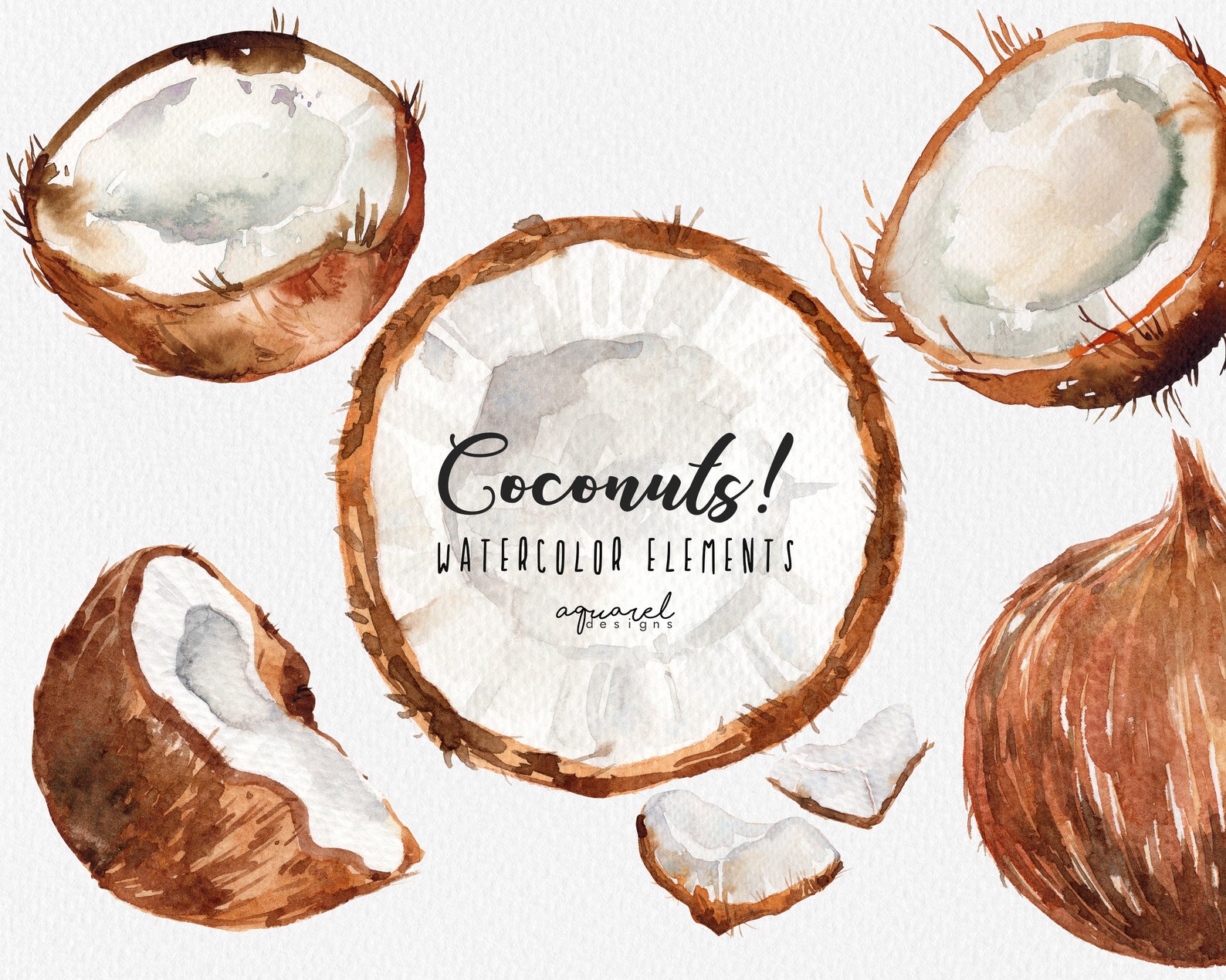 Coconut Clipart, Watercolor Clipart, Tropical Clipart, Food Clipart ...