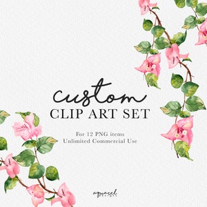 Custom Watercolor Clipart Set, Hand Drawn Clipart Image, Commercial Use ...