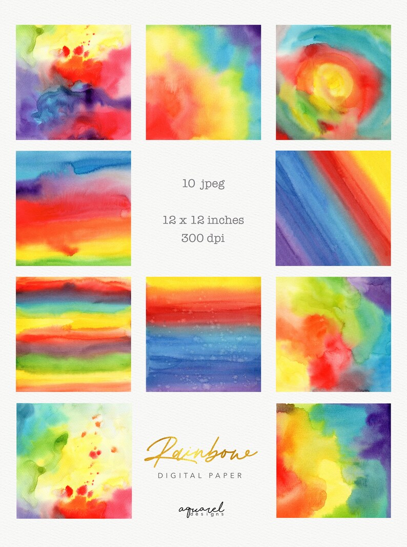 Watercolor Rainbow Digital Papers. Handprinted. Paper - Etsy