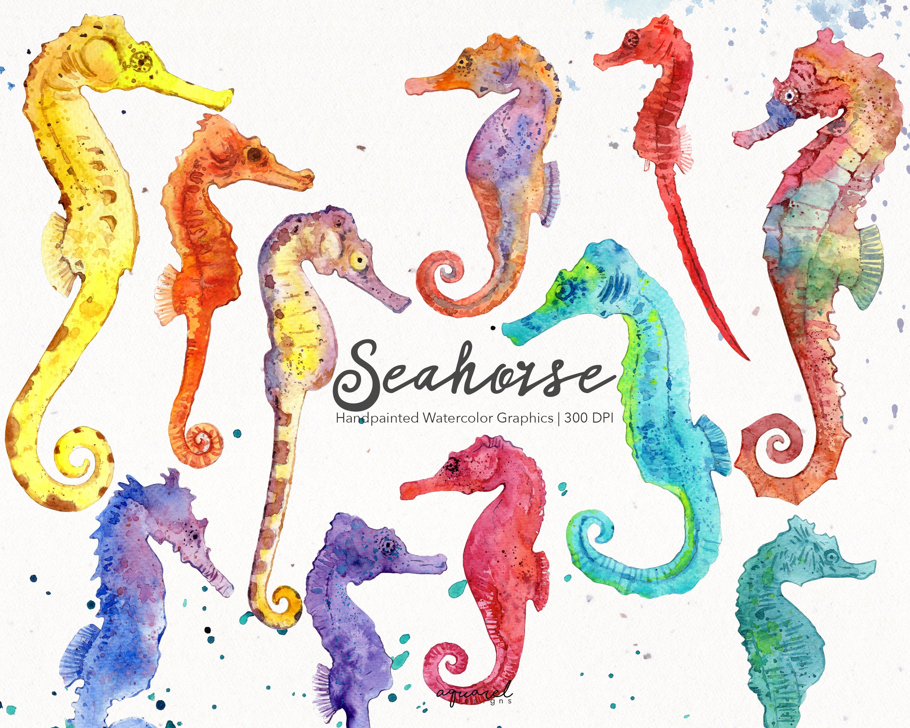 SEAHORSE Watercolor Clipart Underwater Download Printable - Etsy