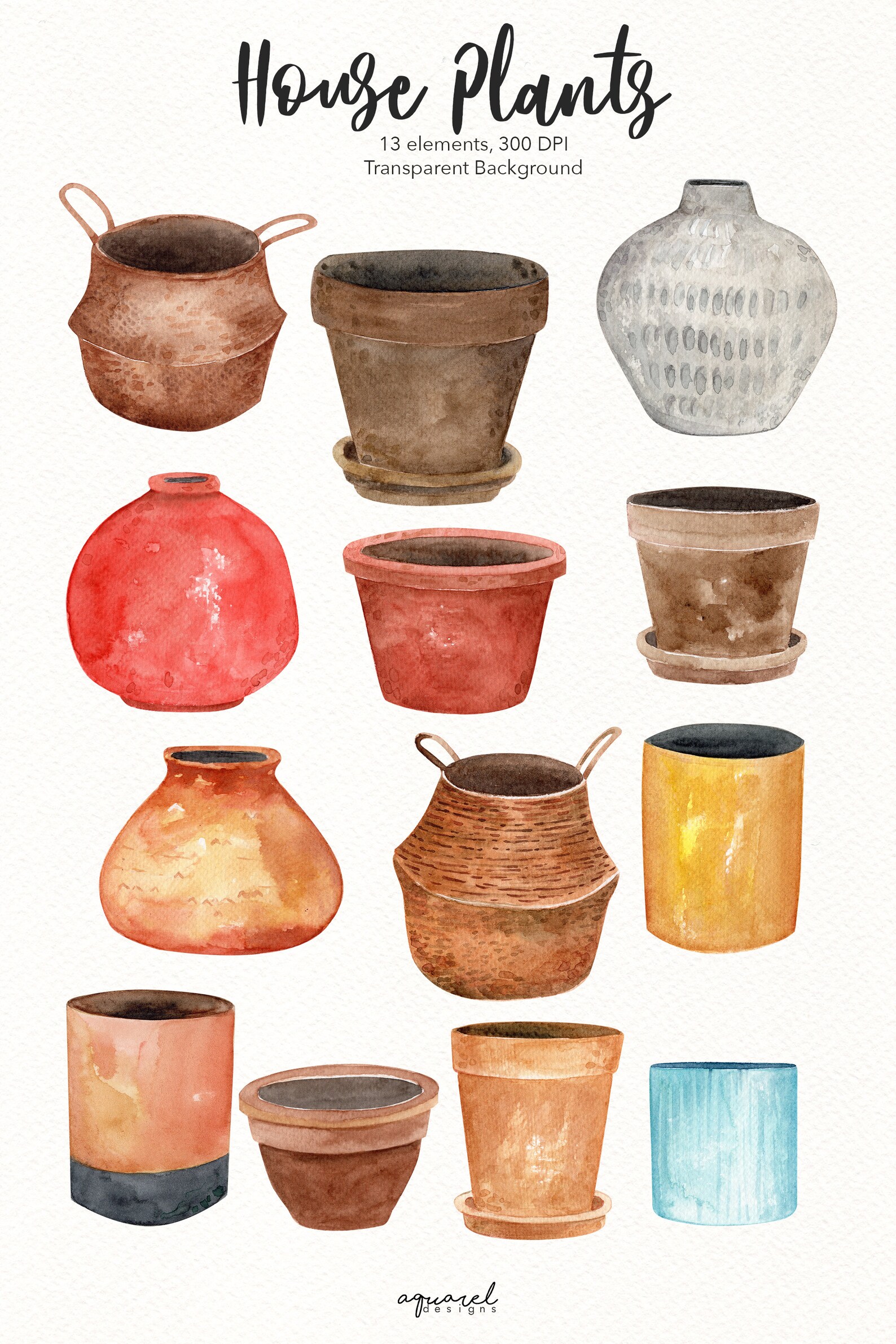 Indoor Plants Clipart Watercolor Houseplants Watercolour - Etsy