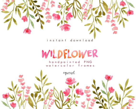 Watercolor & Hand Drawn Wildflower Frame Collection Clipart | Etsy