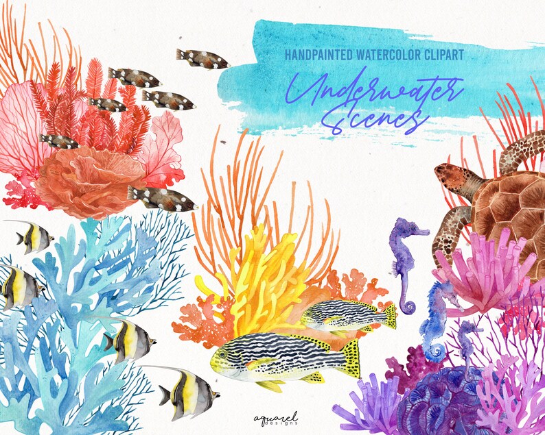 Watercolor TROPICAL CORAL REEF Fish Clipart Colorful Fish - Etsy