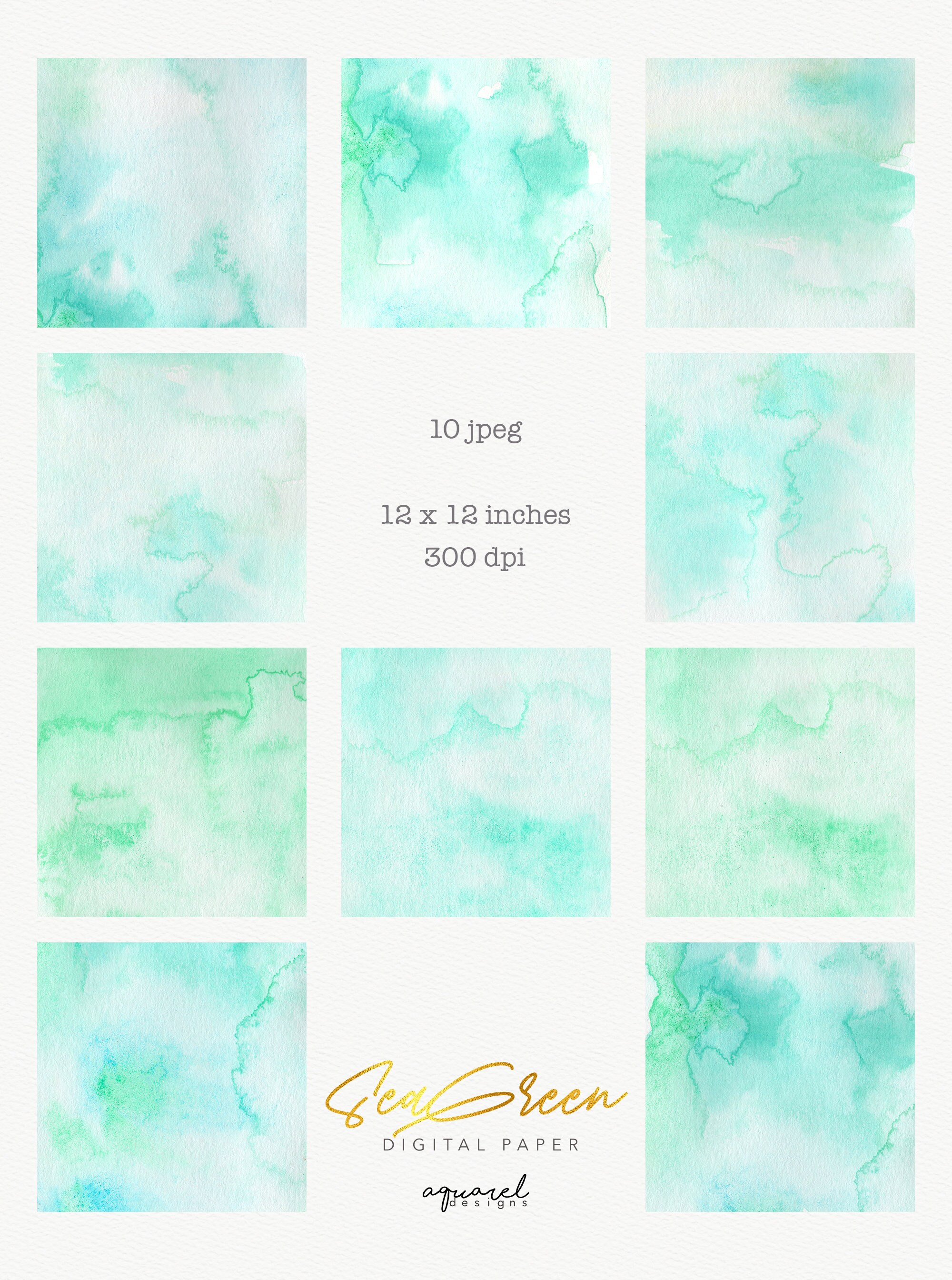 Mint WATERCOLOR DIGITAL PAPER watercolor watercolor paper | Etsy