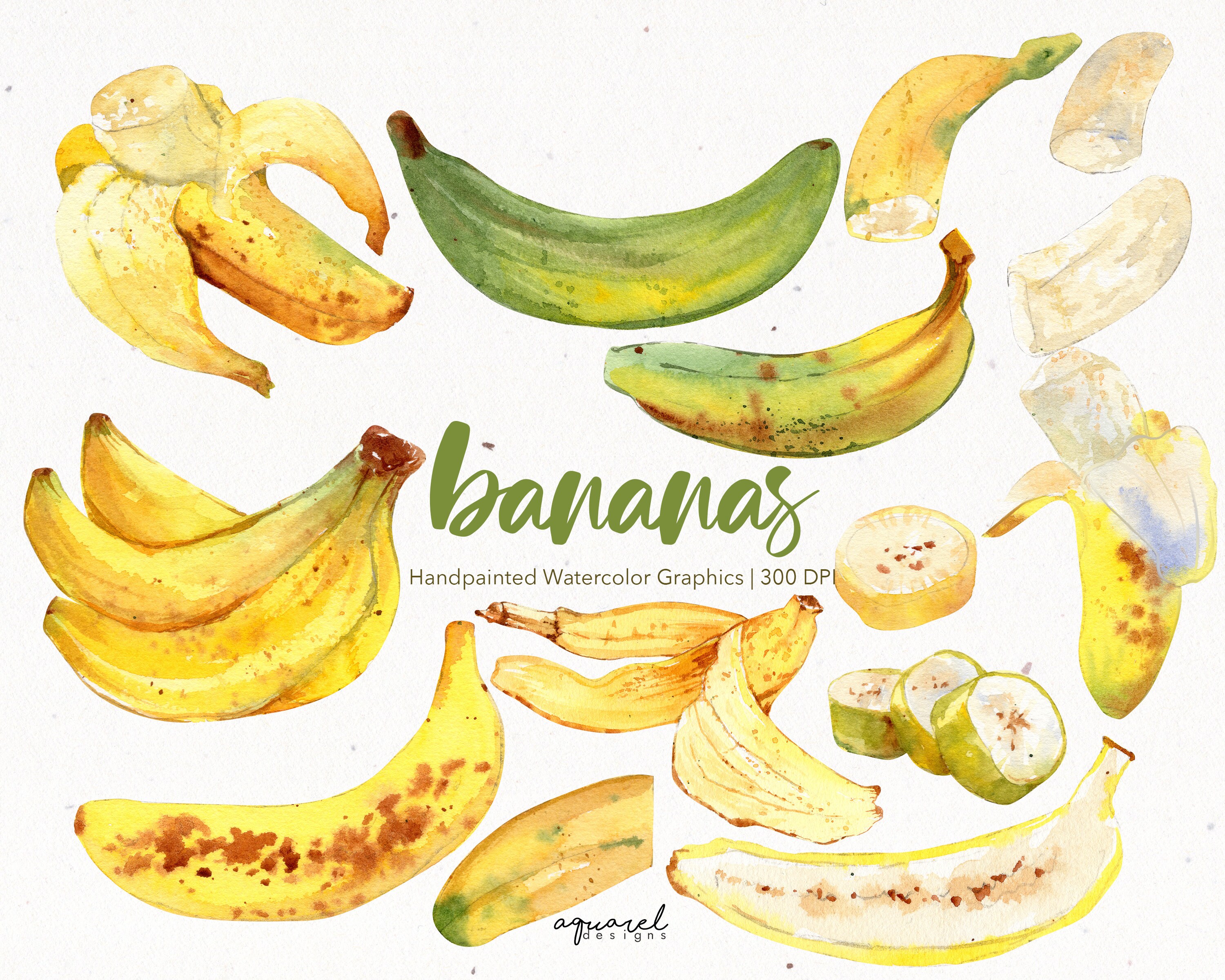BANANA Watercolor Clipart, Tropical Fruits, Summer, Beach, Printable ...