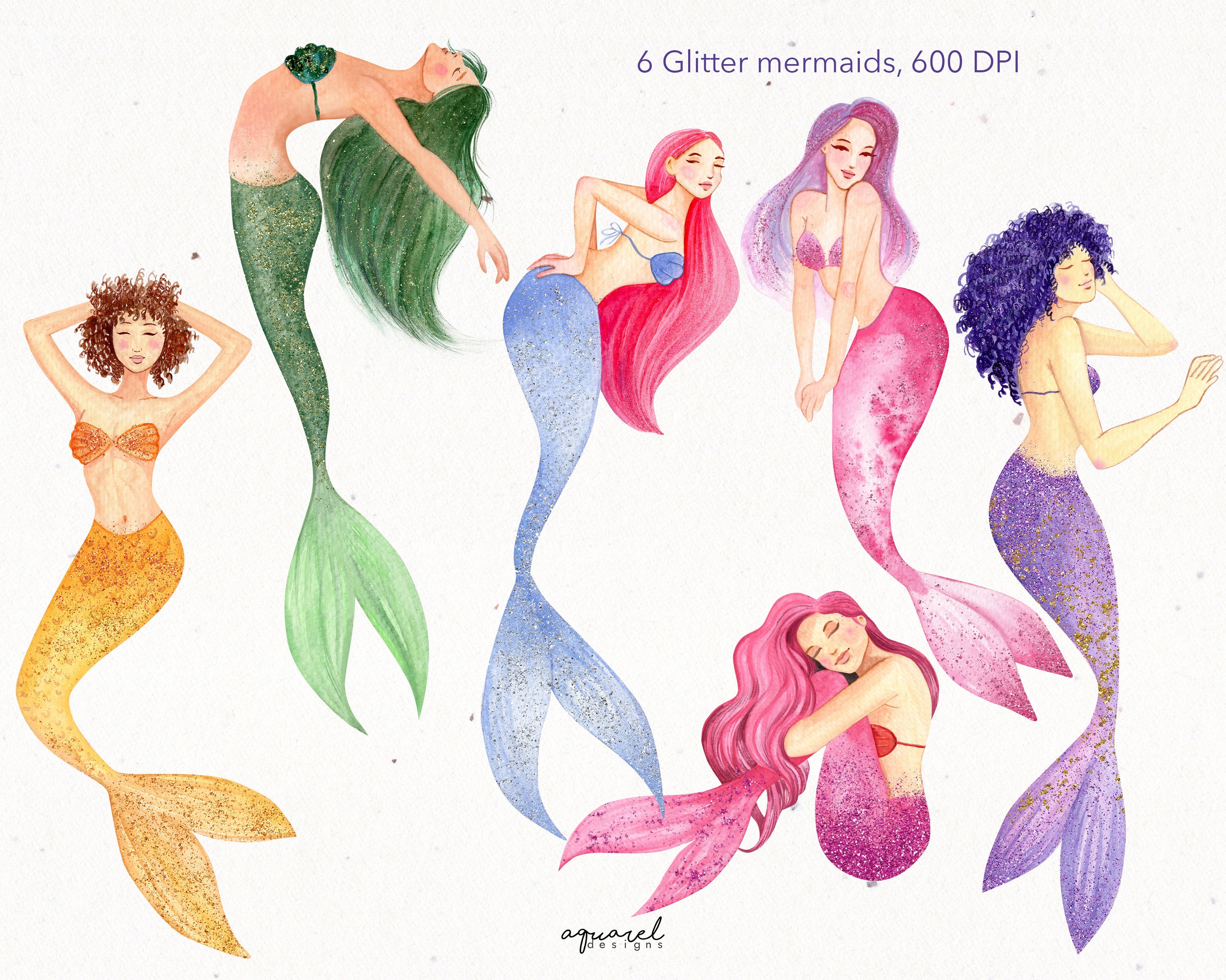 Mermaid Clipart Watercolor Sea Underwater Clipart Glitter - Etsy