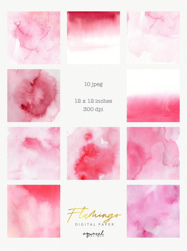Watercolor Digital Papers FLAMINGO Pink Watercolor Papers - Etsy