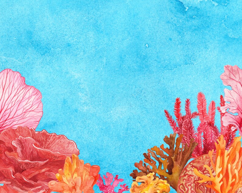 Watercolor Coral Reef Clipart Under the Sea Clipart, Coral Reef Clipart ...