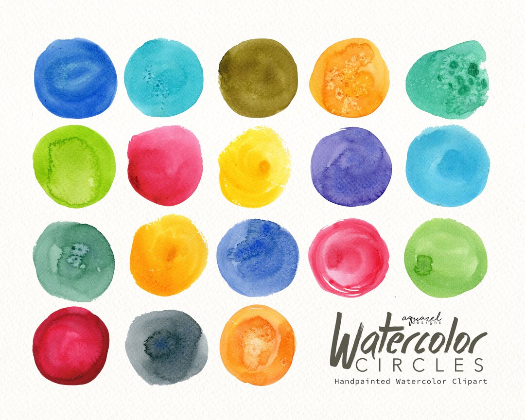 Watercolor Circles Clipart, Multicolor Watercolor Design Elements ...