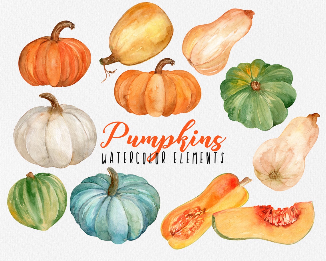 Watercolor Pumpkins Clipart Fall Clipart Fall Autumn - Etsy