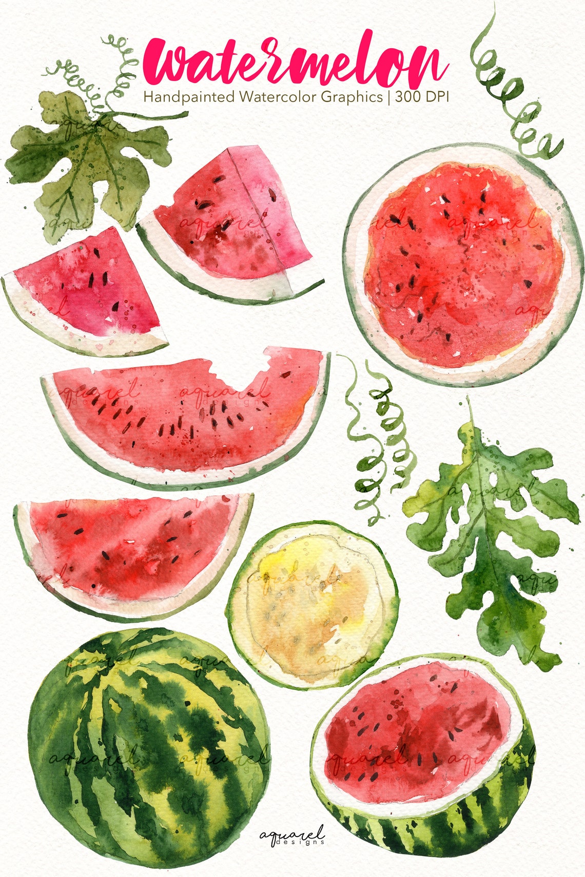 WATERMELON Watercolor Fruit Clipart Summer Tropical - Etsy