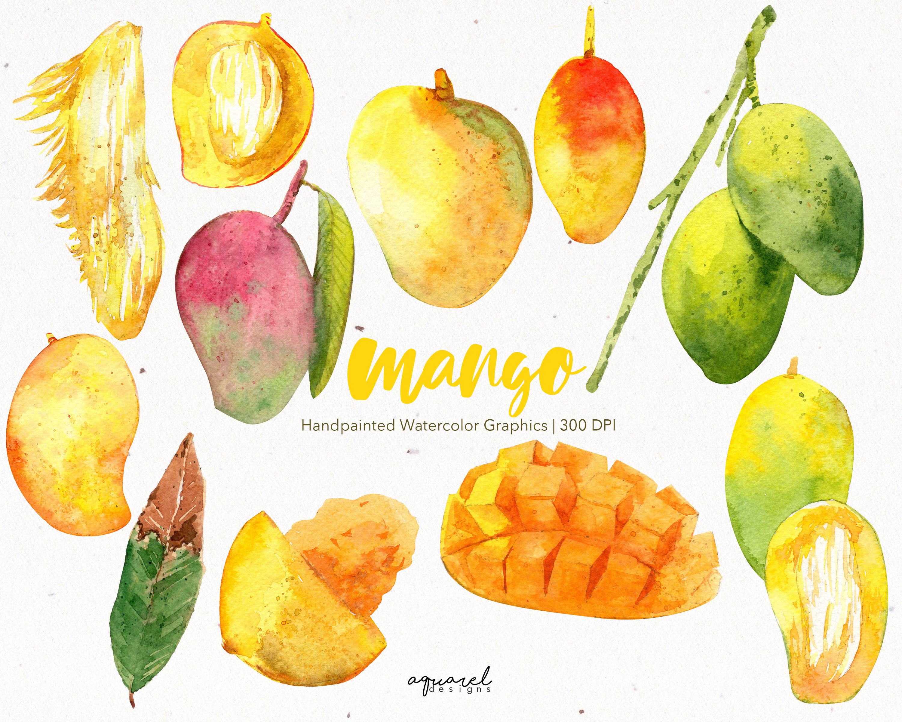 MANGO Watercolor Fruit Clipart, Citrus, Summer, Tropical, Beach ...
