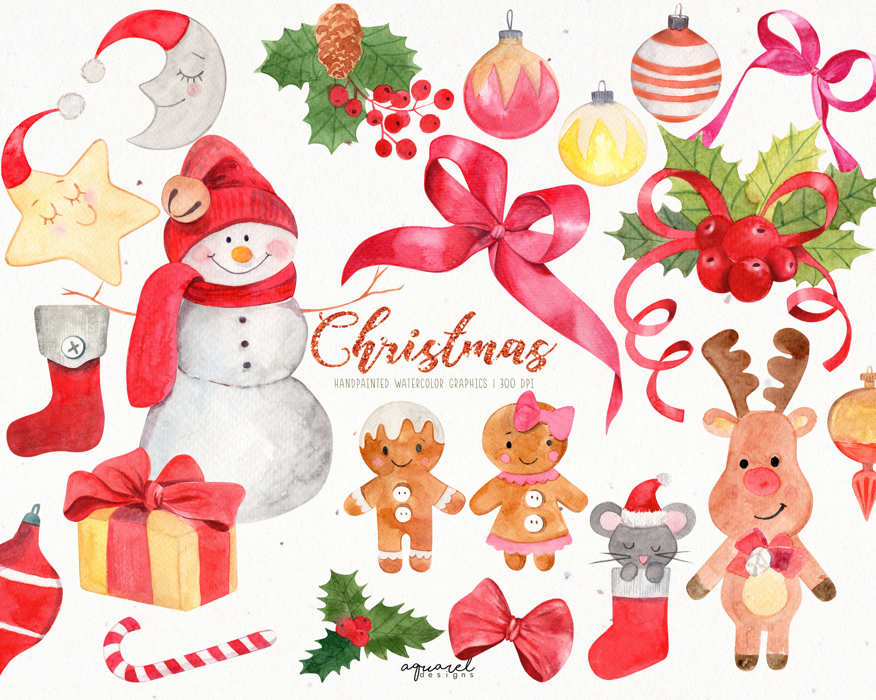 Christmas Watercolor Clipart, Cute Santa Watercolor Graphics, New Year ...