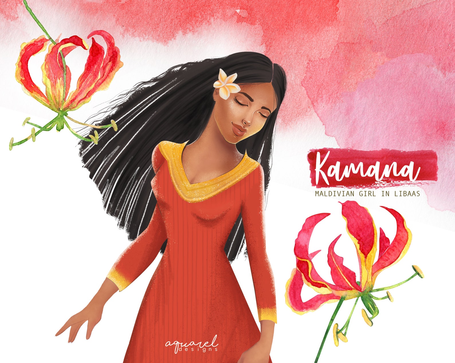 KAMANA Maldivian Girl in Libaas, Traditional Attire, Red Dress, Dhivehi ...