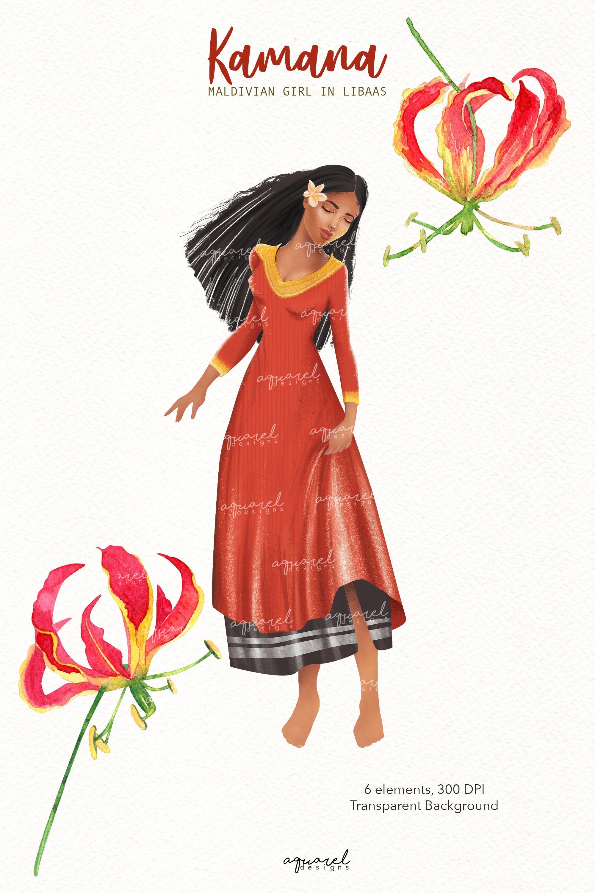 KAMANA Maldivian Girl in Libaas, Traditional Attire, Red Dress, Dhivehi ...